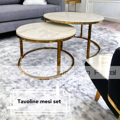 Tavoline mesi ngjyre gold, set 2 cope | Mobileri Shaga